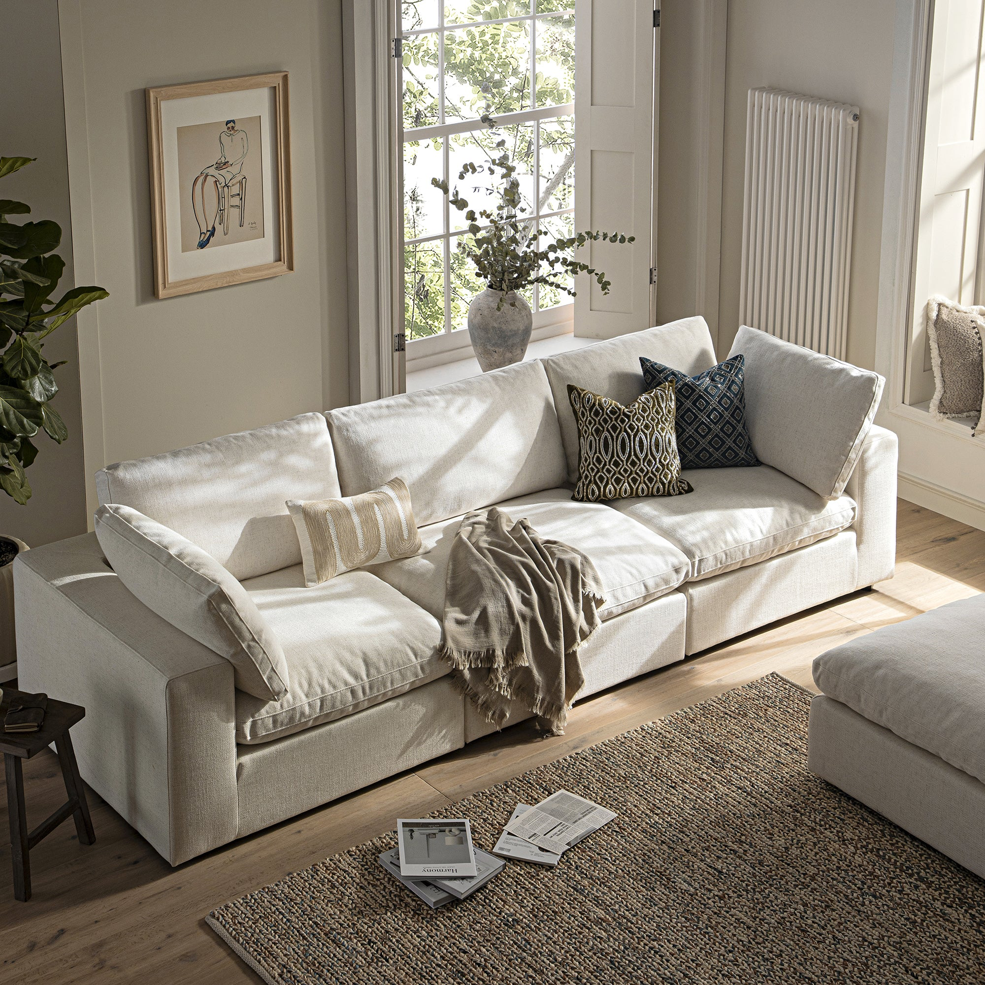 Sola Modular 3-Piece Sofa With Feather Cushions | Luxury Handmade Sofas ...